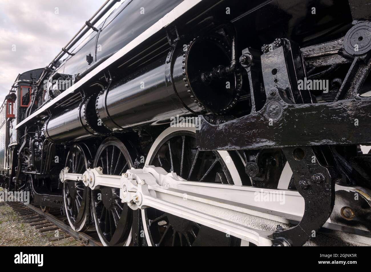 Antique black colored steam train in Jasper Canada Stock Photo - Alamy