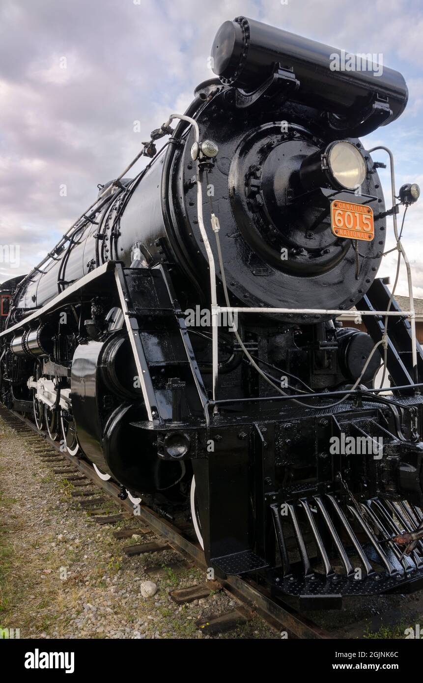 Antique black colored steam train in Jasper Canada Stock Photo - Alamy