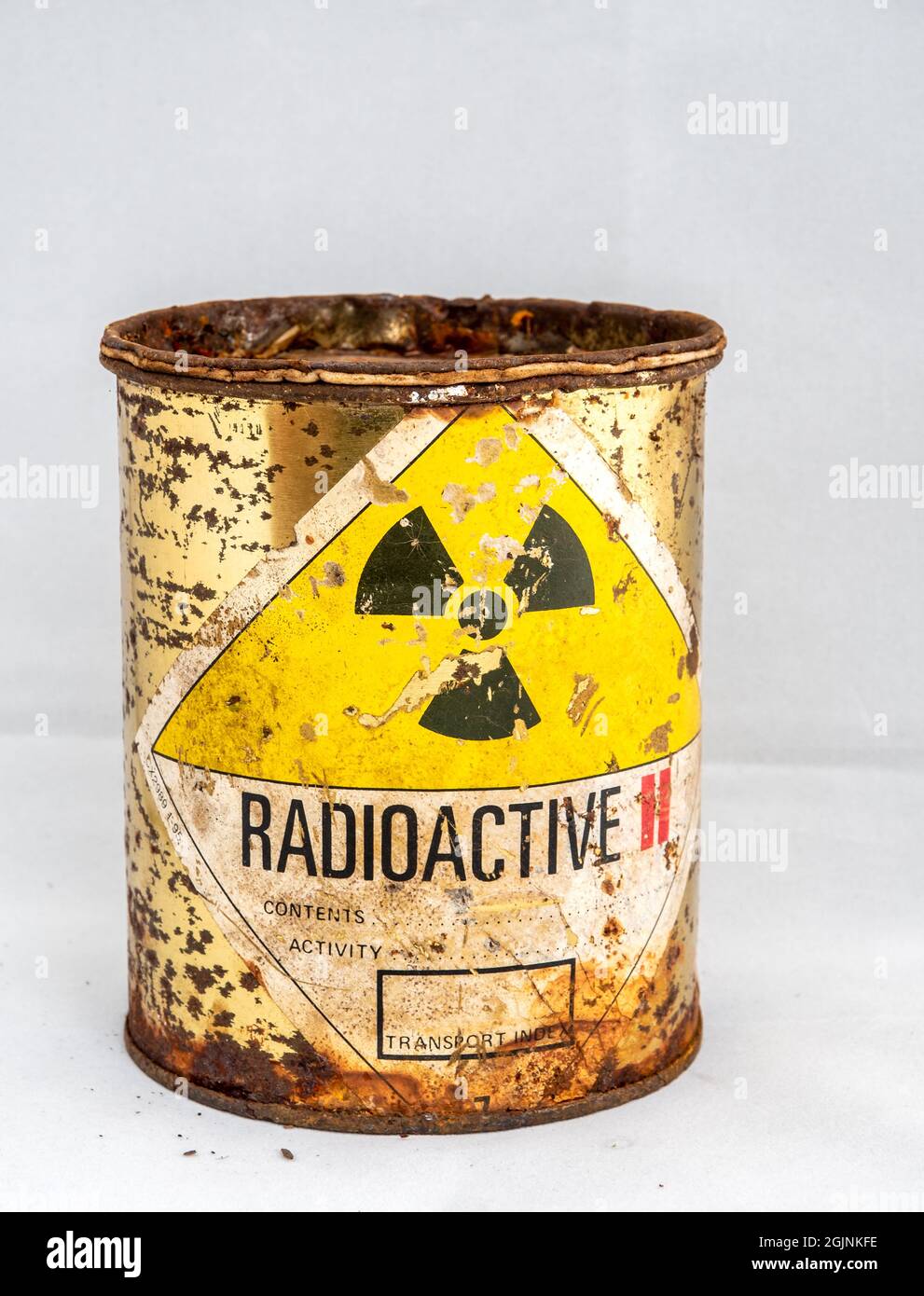 Rusty and decay steel container of old Radioactive material barrel ...