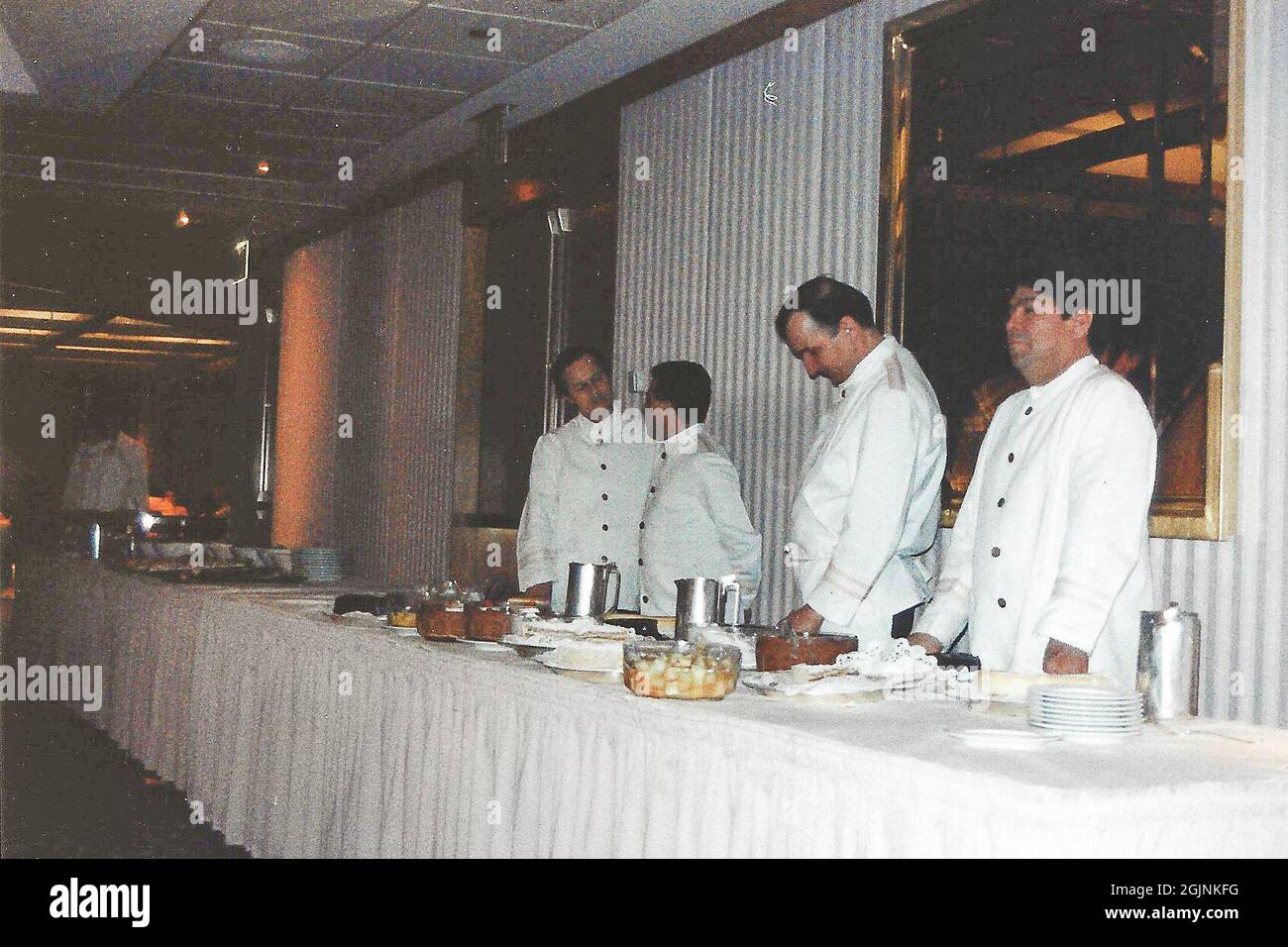 New York, USA. 9th March, 1990. Waiters on duty at a corporate dinner ...
