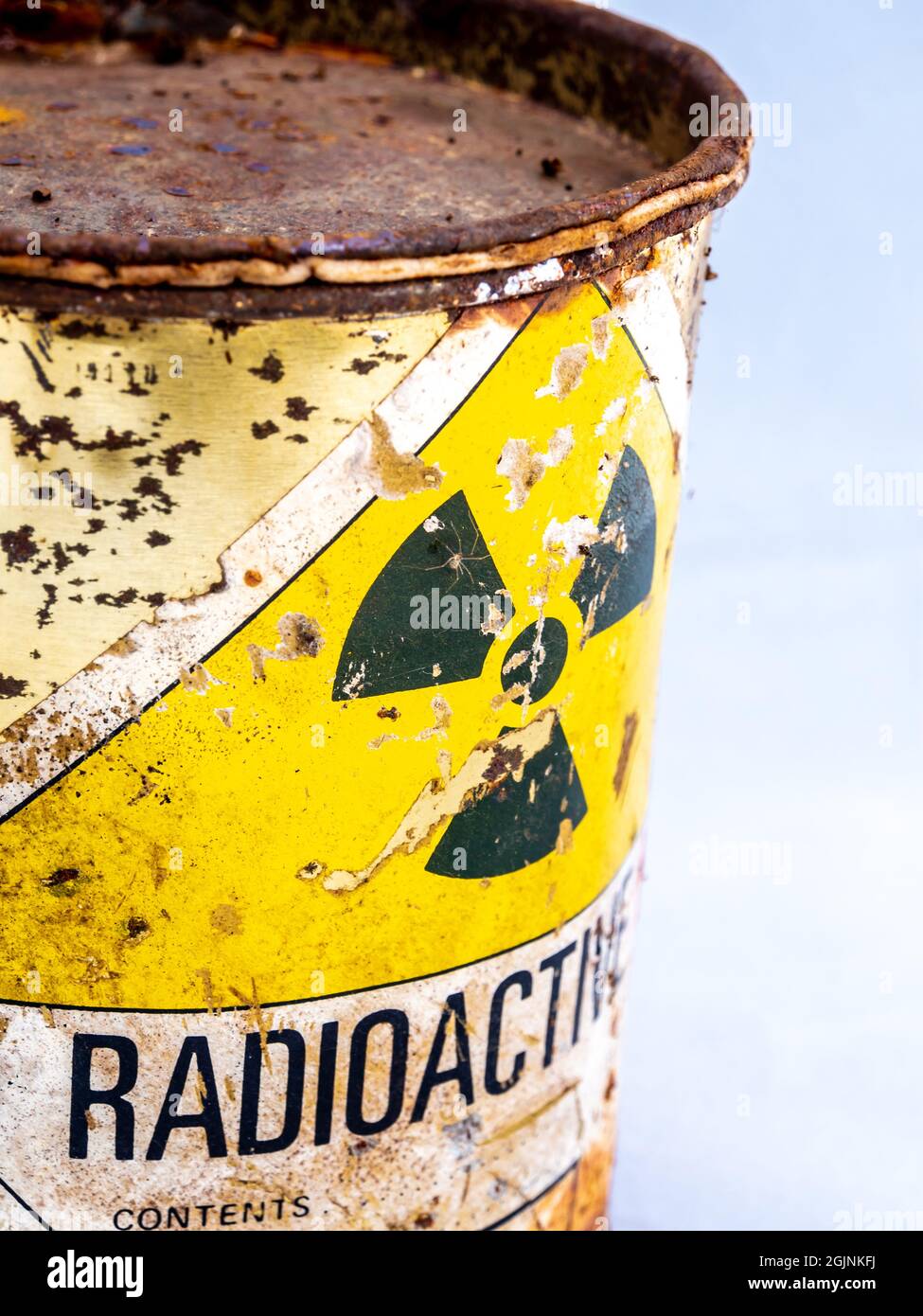 Rusty and decay steel container of old Radioactive material barrel ...