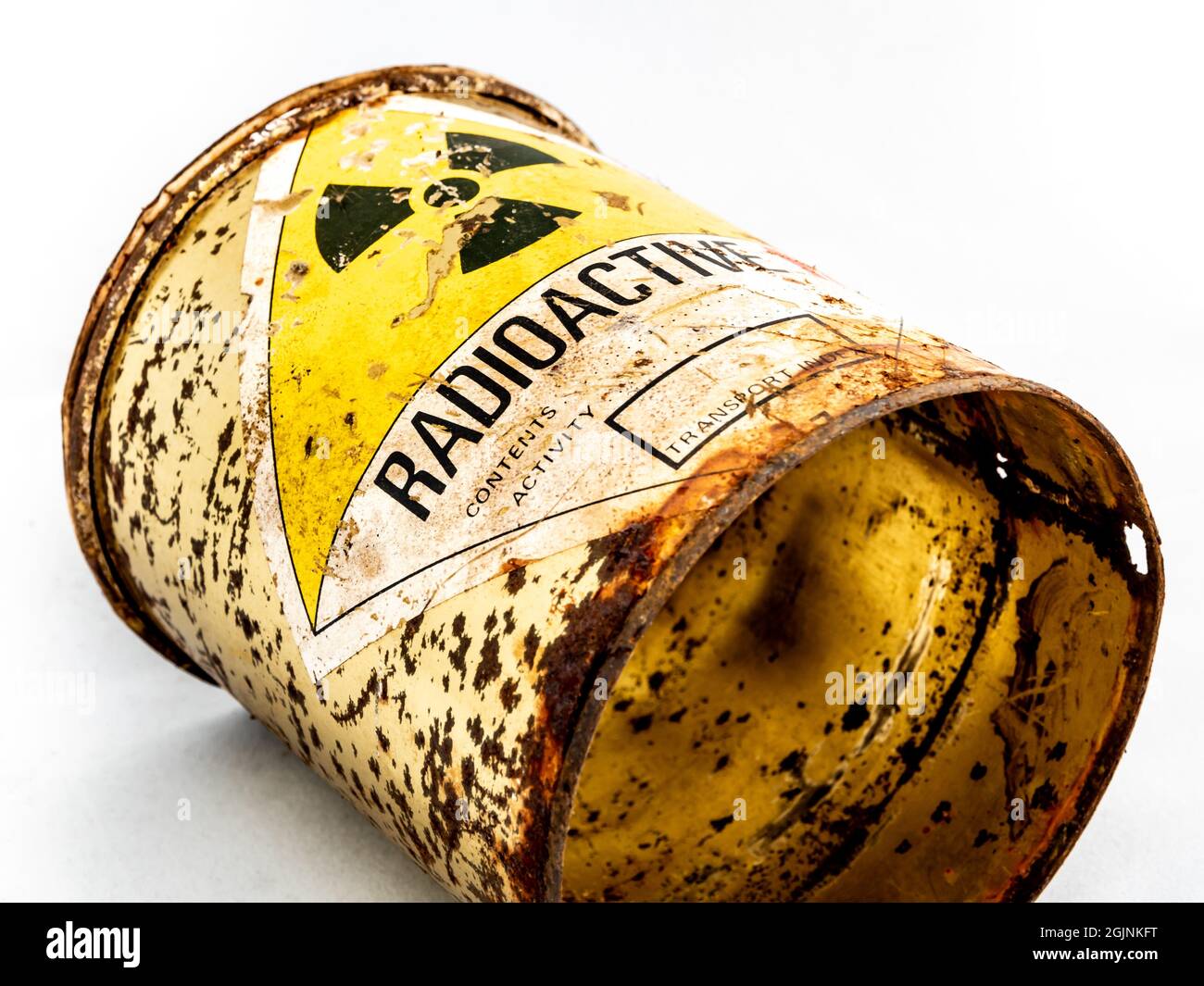 Rusty and decay steel container of old Radioactive material barrel ...