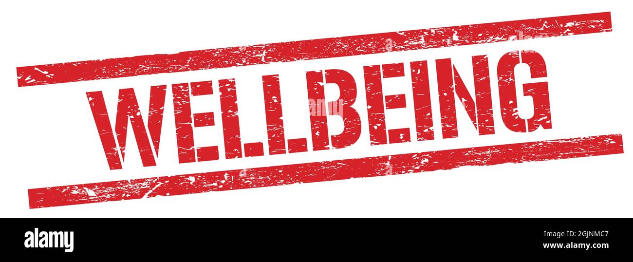 WELLBEING text on red grungy rectangle stamp sign Stock Photo - Alamy