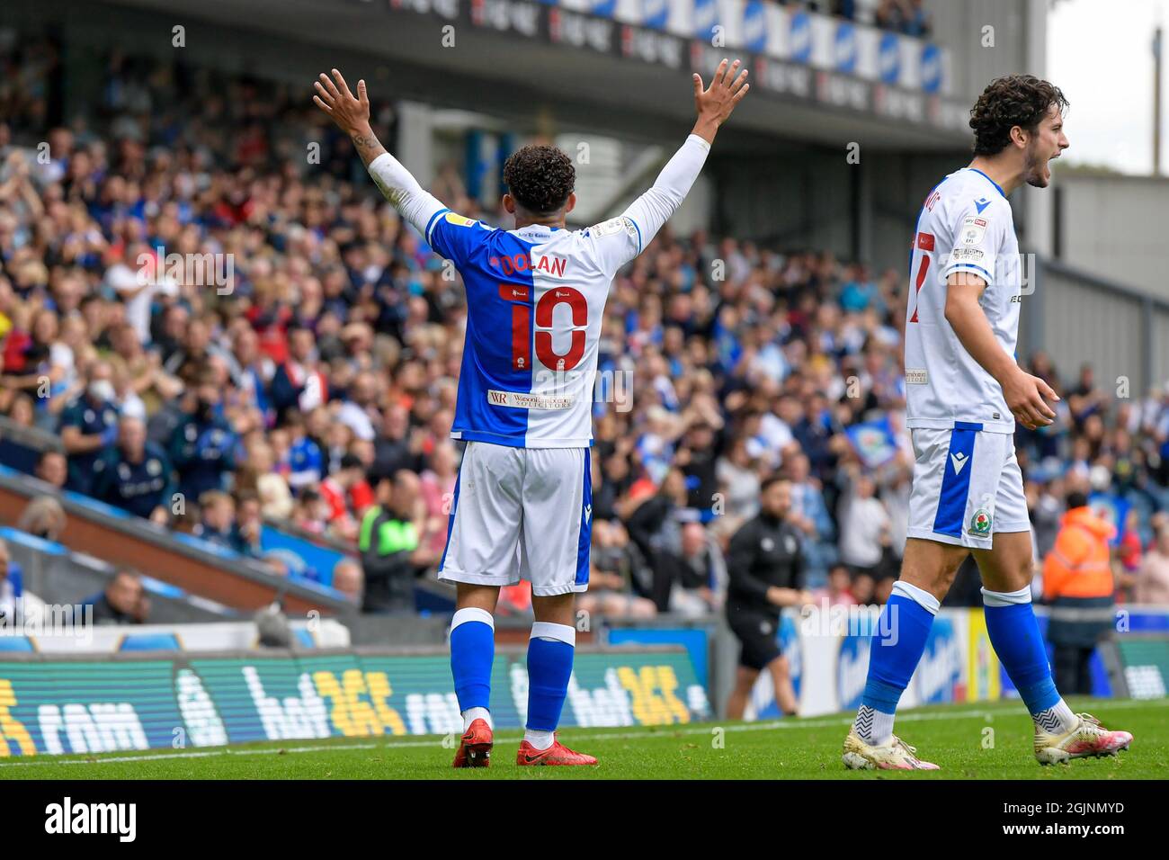Tyrhys Dolan #10 of Blackburn Rovers celebrates scoring a goal to make ...