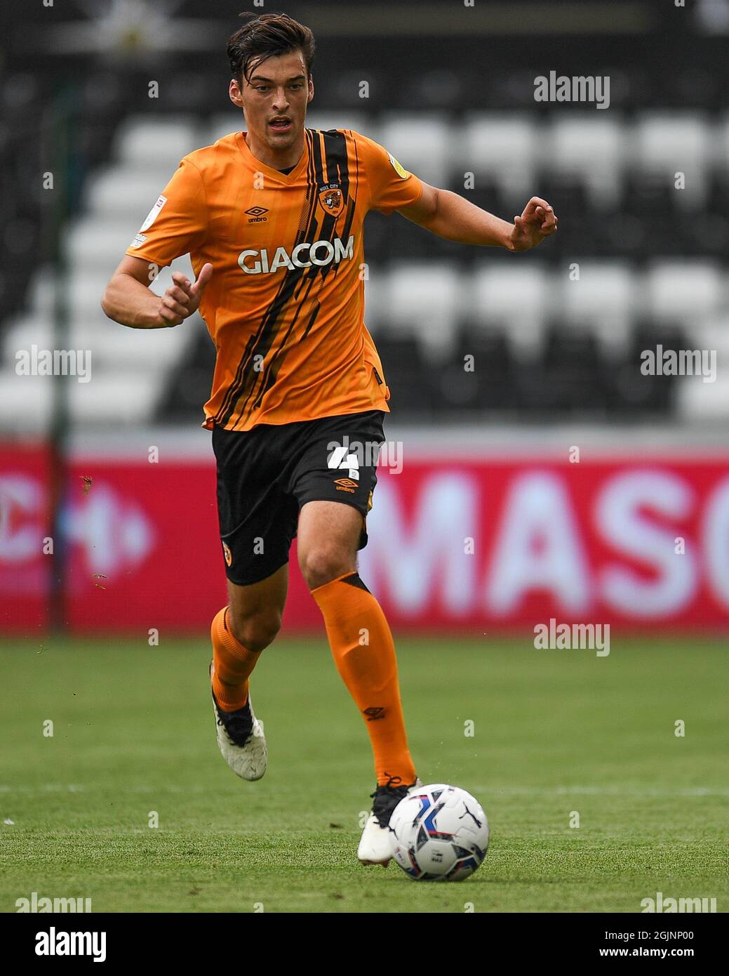 Swansea, UK. 11th Sep, 2021. Jacob Greaves #4 of Hull City in action ...