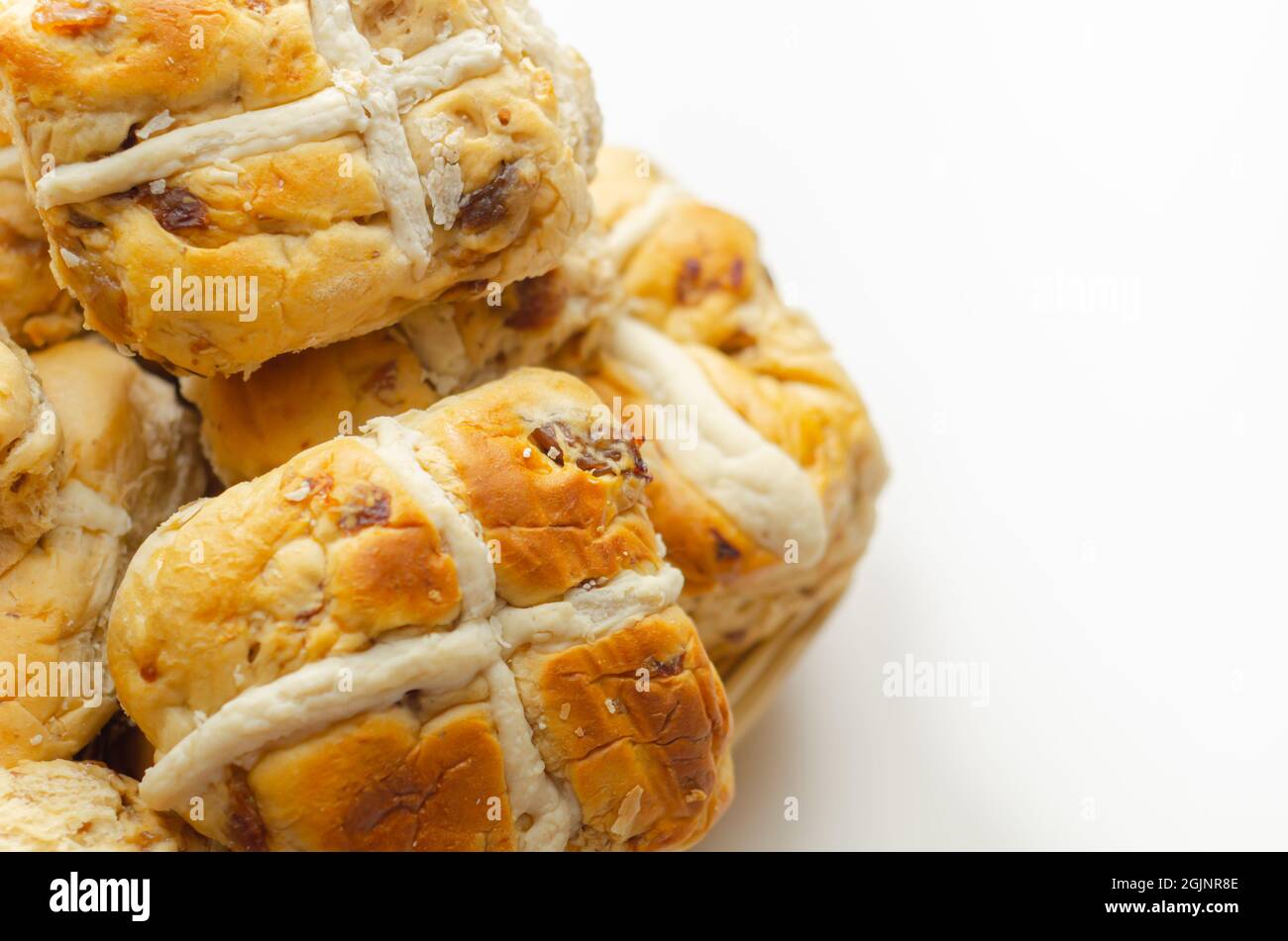 Traditional hot cross buns, bread with characteristic decoration in the ...