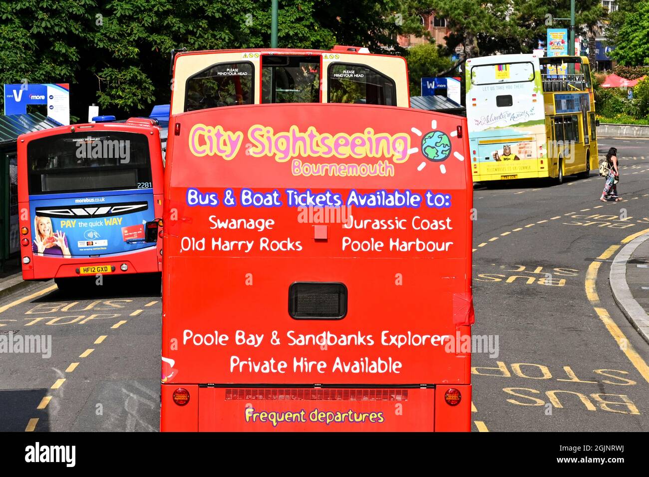 Bournemouth, Dorset, England - June 2021: Rear view of an open top ...