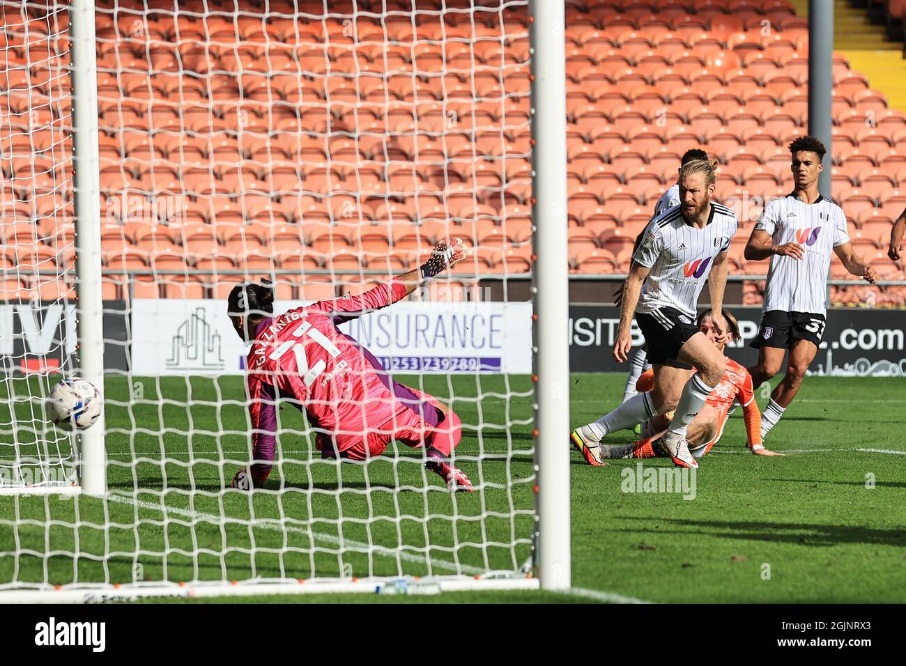 Josh Bowler #11 of Blackpool scores to make it 1-0 Stock Photo - Alamy