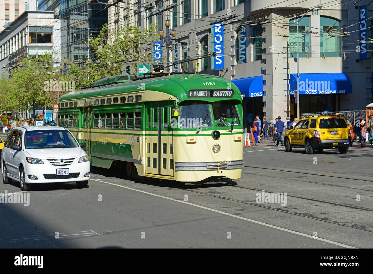 F-line Antique PCC streetcar No.1051 San Francisco Railway on Market ...