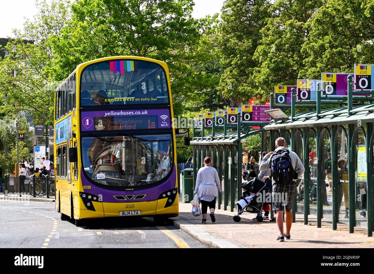 Bournemouth, Dorset, England - June 2021: Public service bus at a bus ...
