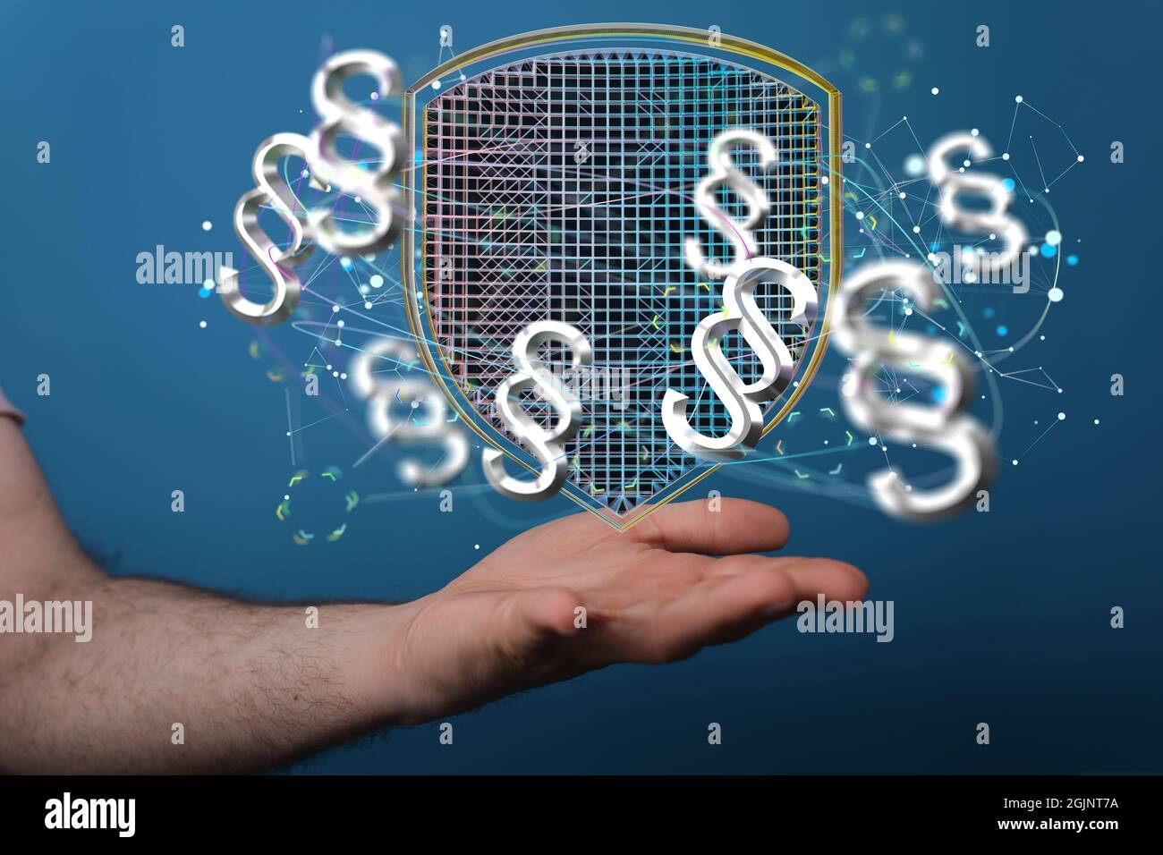Closeup of 3D rendered paragraph section sign hovering in man’s hand ...