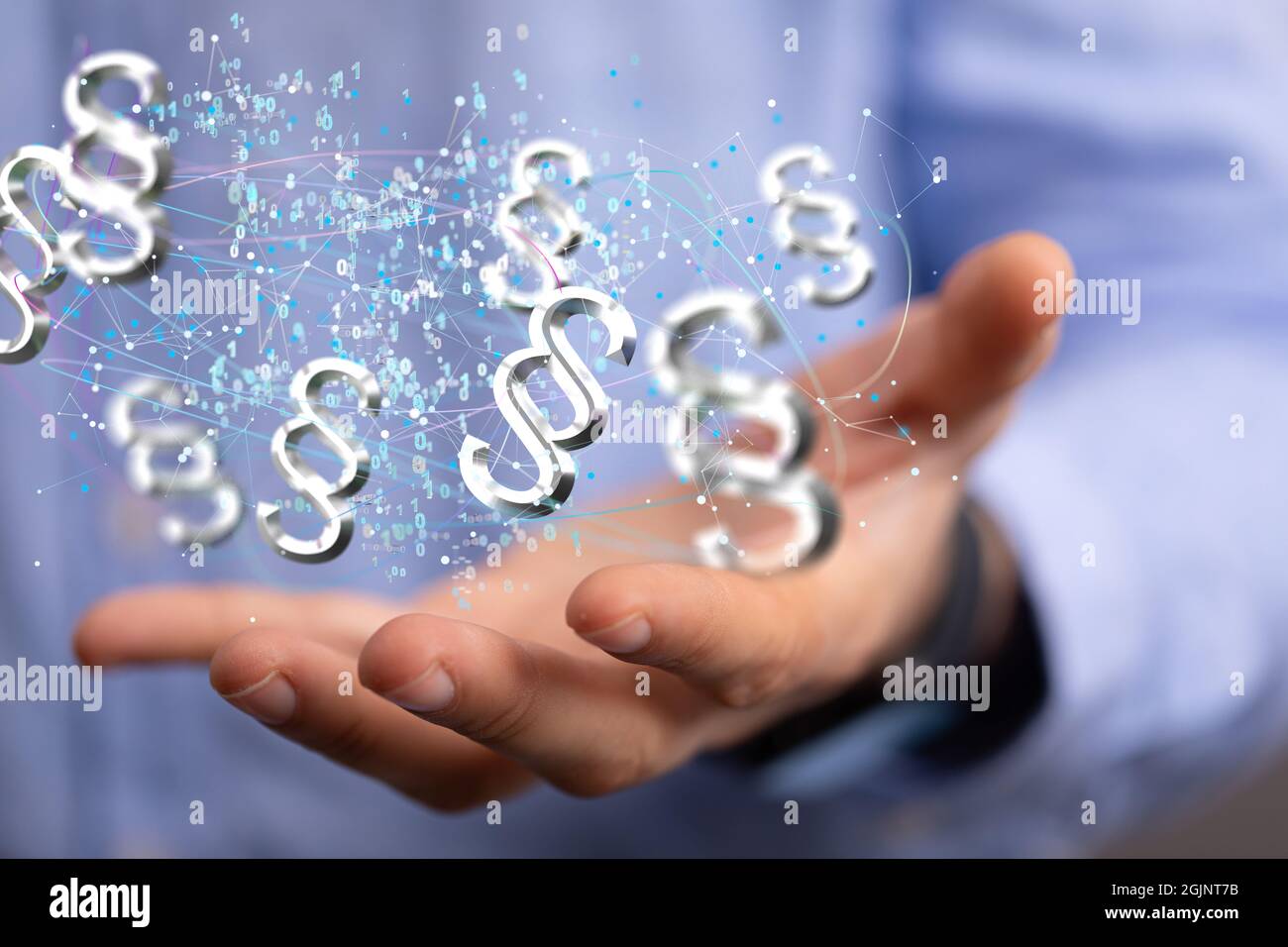 Closeup of 3D rendered paragraph section sign hovering in man’s hand ...