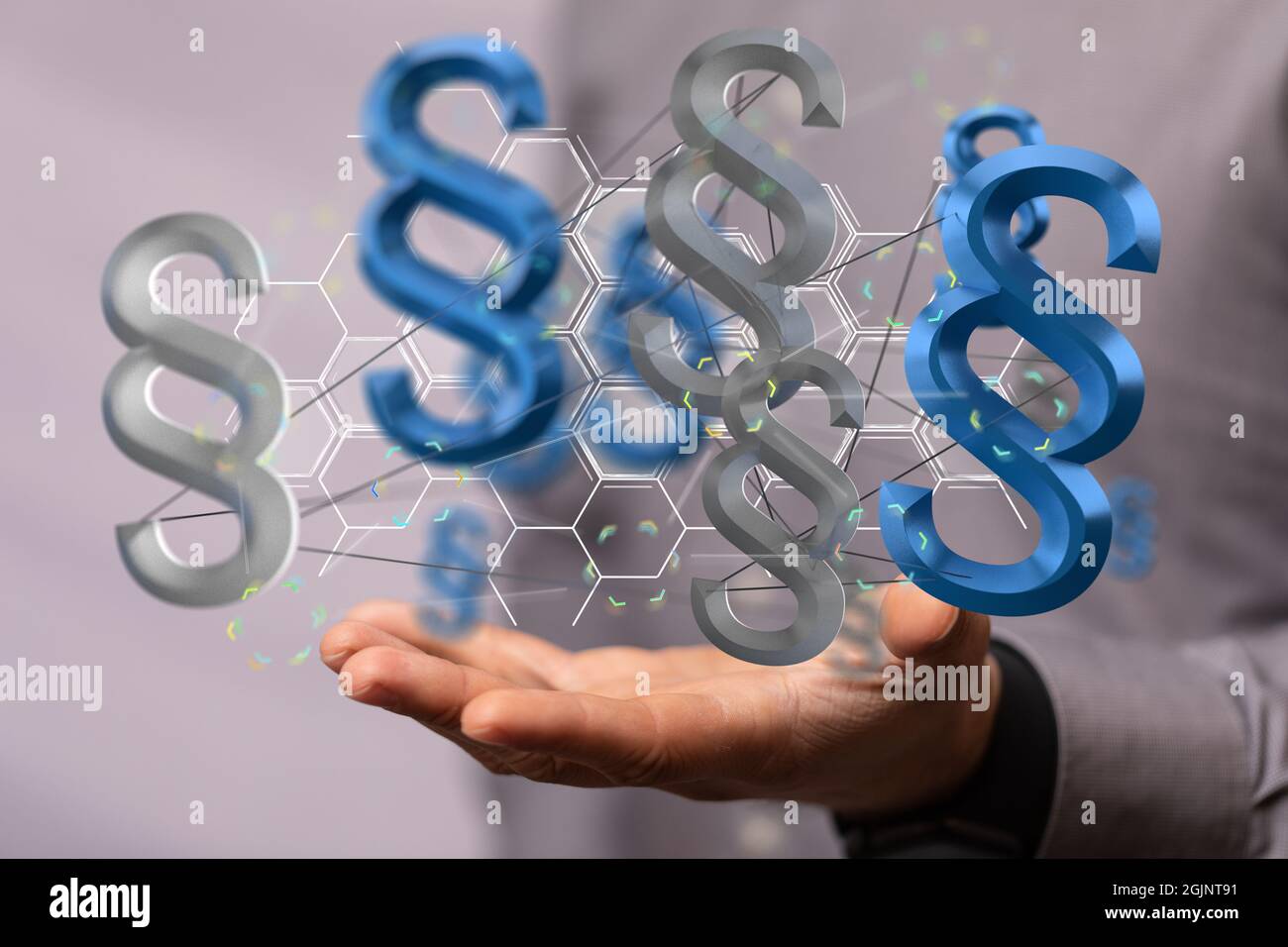 Closeup of 3D rendered paragraph section sign hovering in man’s hand ...