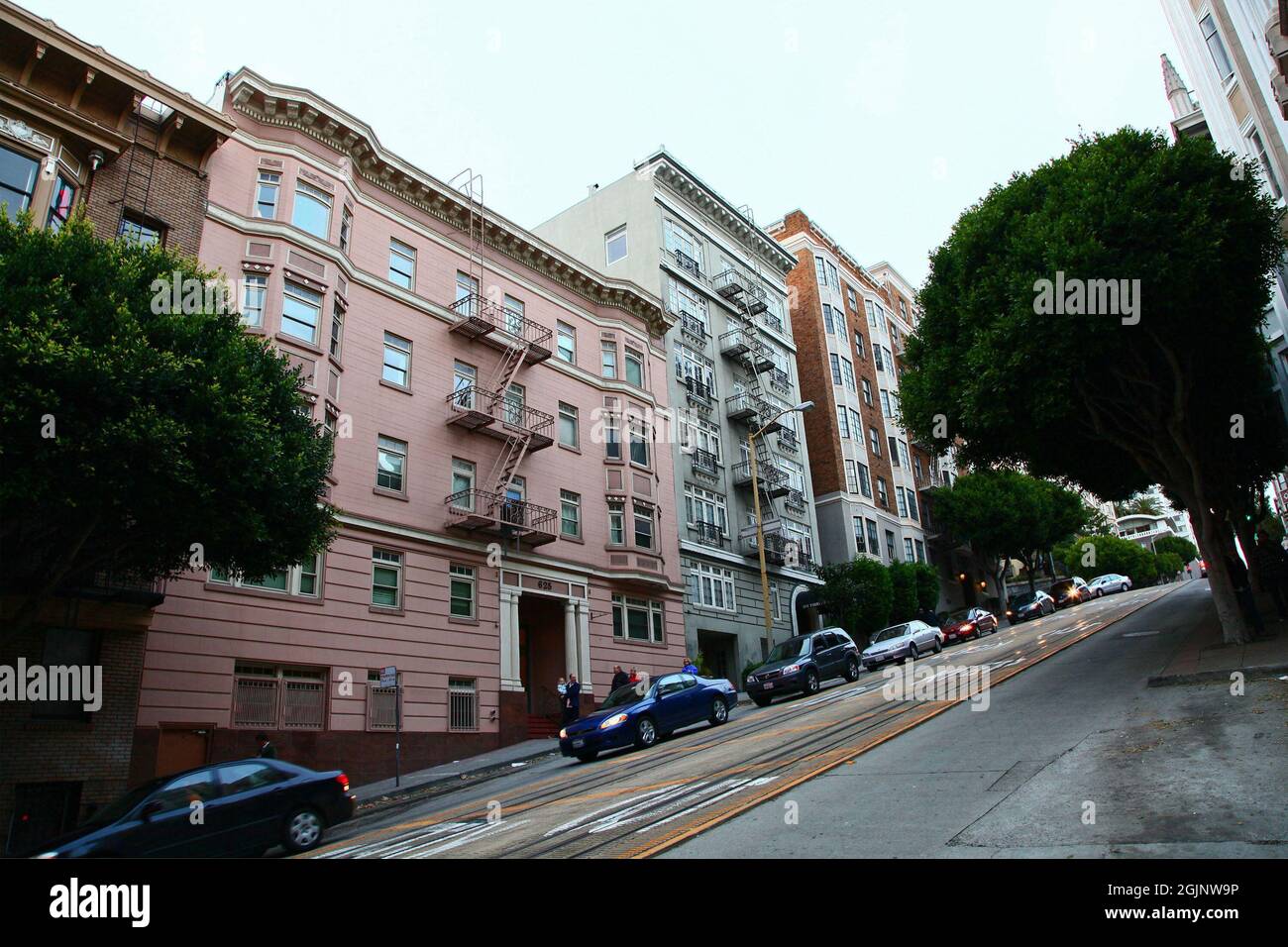 Historic buildings on Powell Street with large slope near Bush Street ...