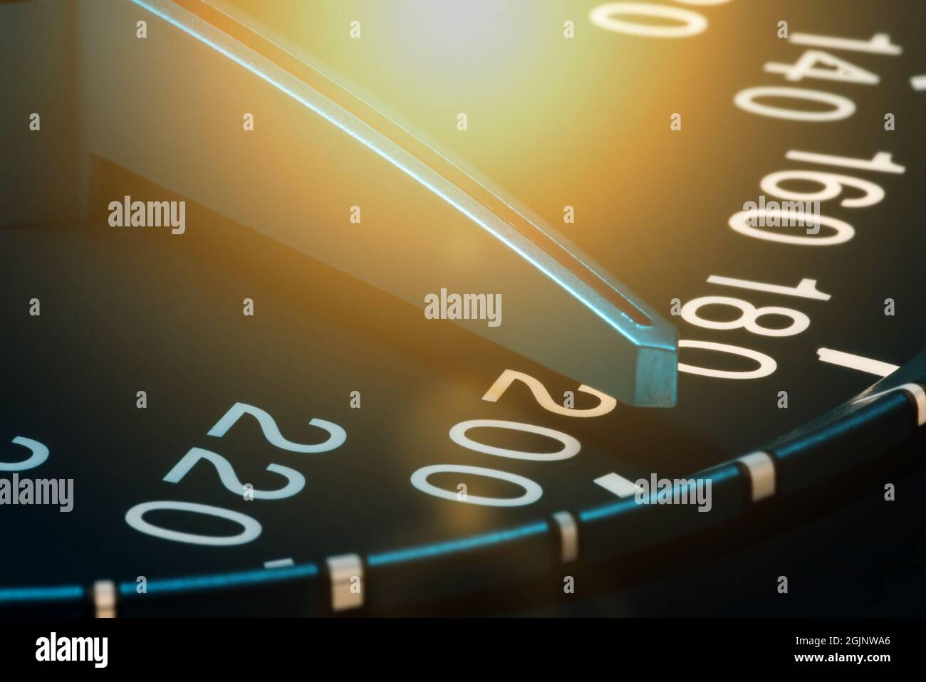 Detail of needle of odometer or speedometer of a car with high speed ...