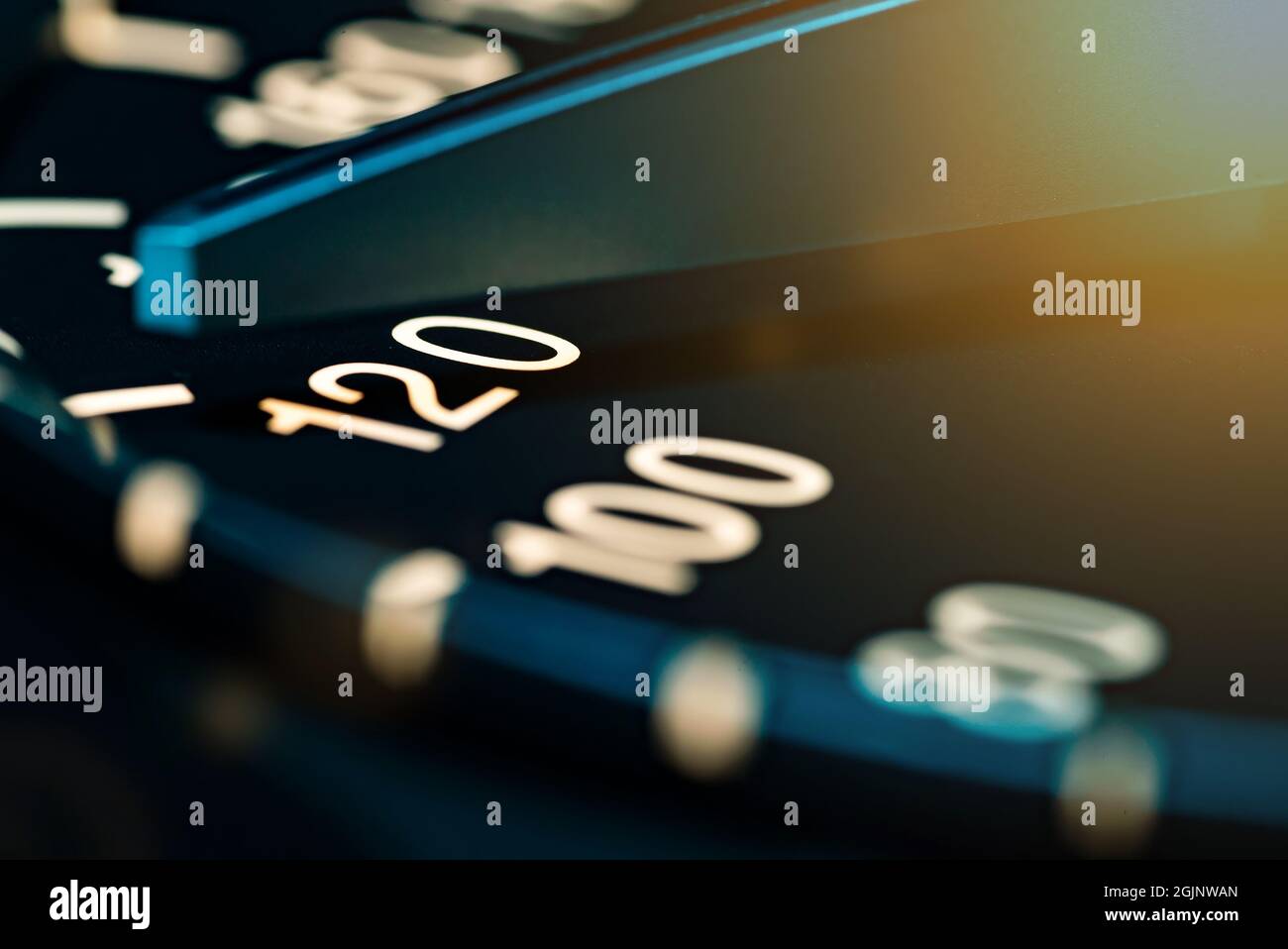 Detail of needle of odometer or speedometer of a car with high speed ...