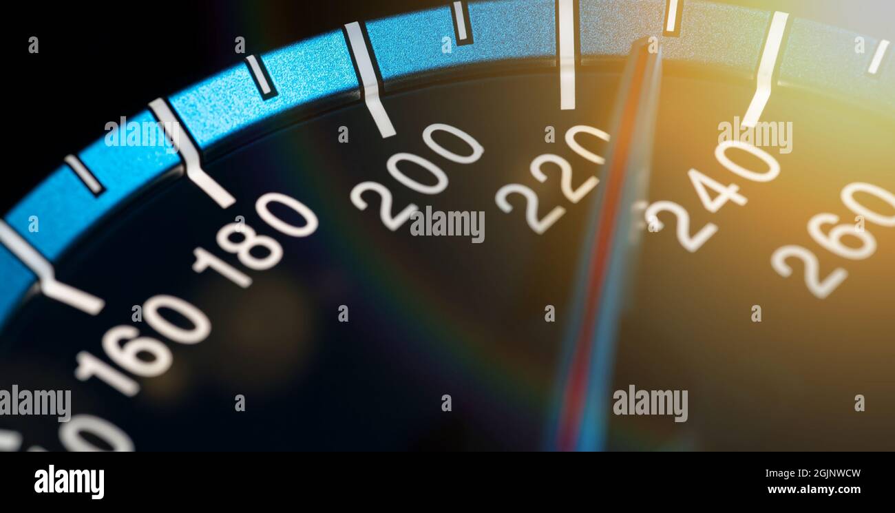 Detail of needle of odometer or speedometer of a car with high speed ...