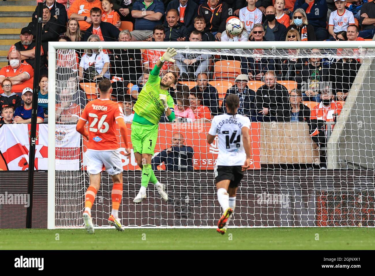 Blackpool, UK. 11th Sep, 2021. Chris Maxwell #1 of Blackpool makes a ...