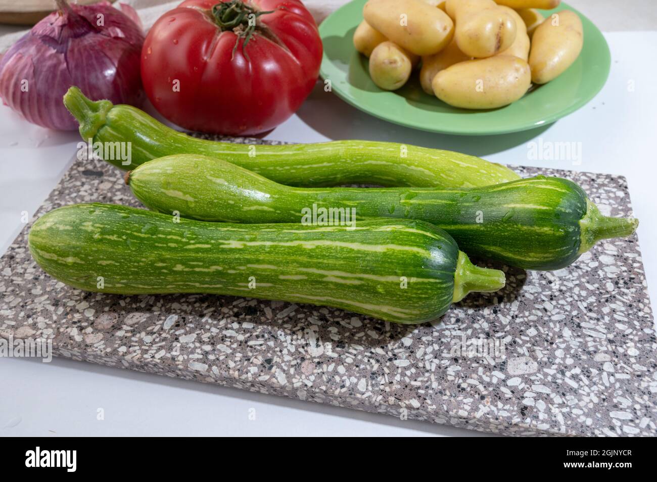 Fresh green long squash zucchini gevetables from Nice ready to cook, Provence, France Stock ...