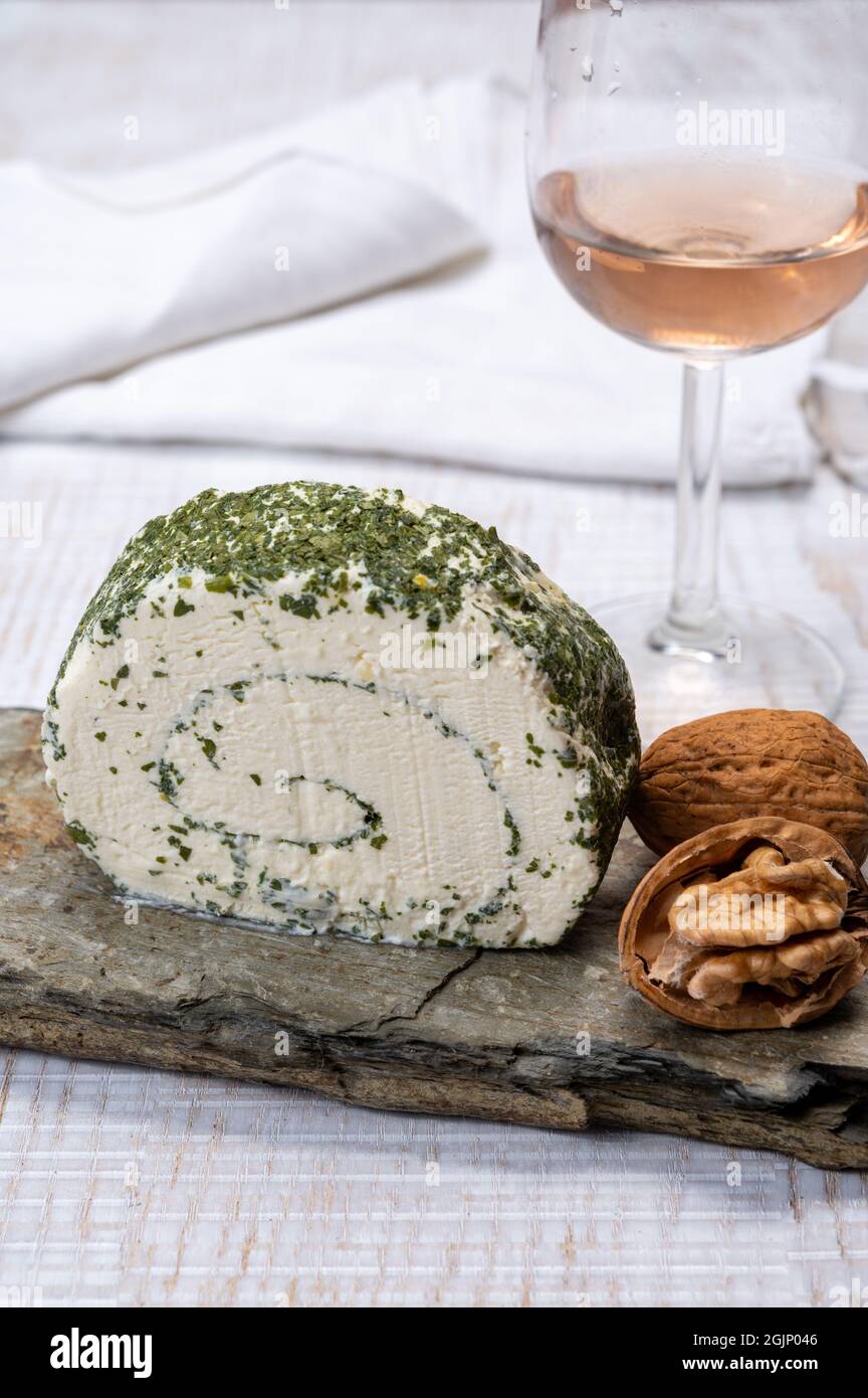 Cheese collection, fresh white soft goat French cheese roll with ...