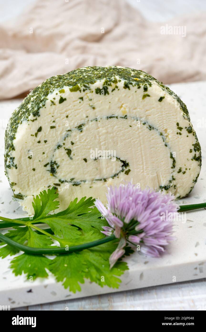 Cheese collection, fresh white soft goat French cheese roll with ...