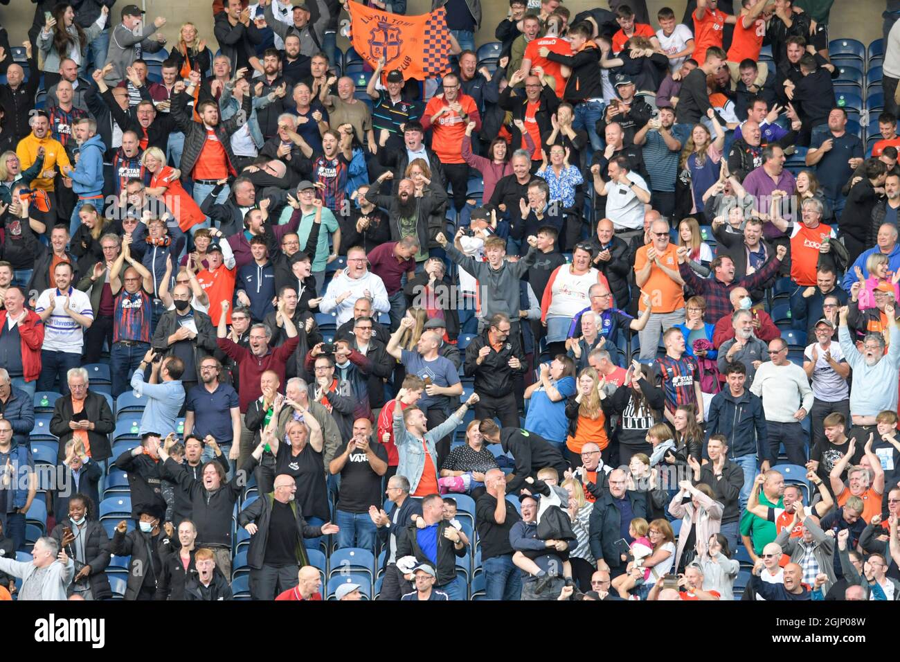 The Luton Town fans celebrate scoring a late goal to make it 2-2 Stock ...