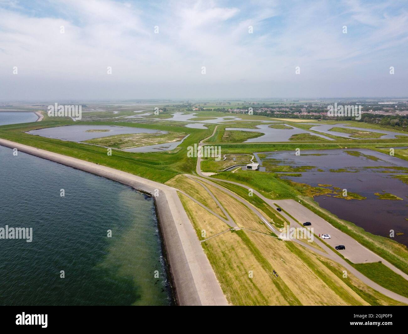 Aerial view and green nature landscape of province Zeeland, Netherlands ...