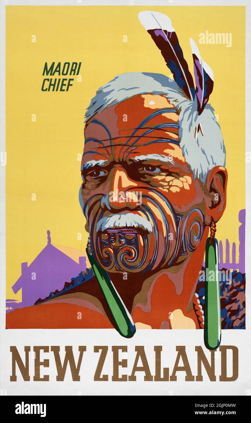 New Zealand. Maori Chief by Marcus King (1891-1977). Restored vintage ...