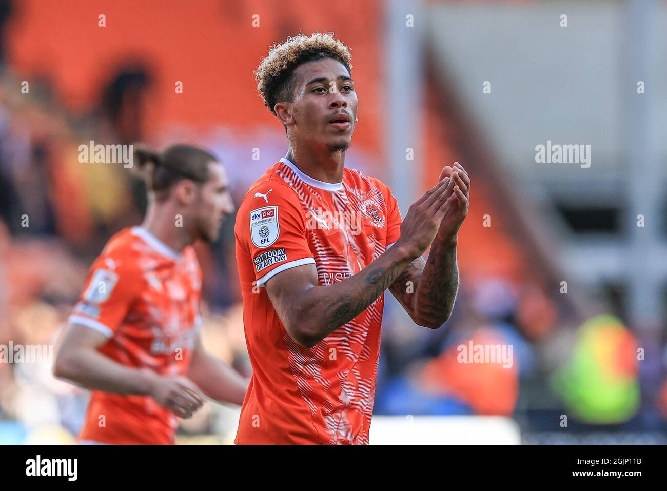Jordan Gabriel #4 Of Blackpool applauds the crowd after Blackpool win ...