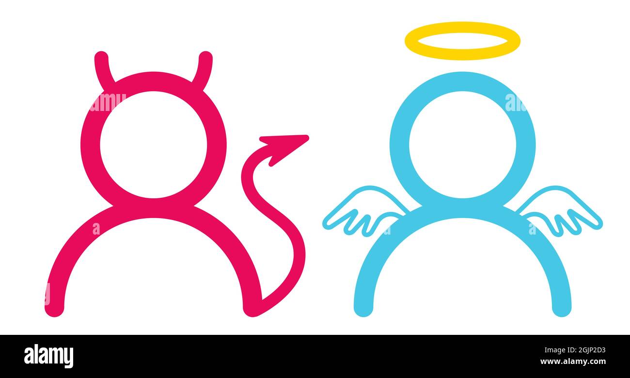 Vector set icons angel and devil in flat style. Angel and devil in ...