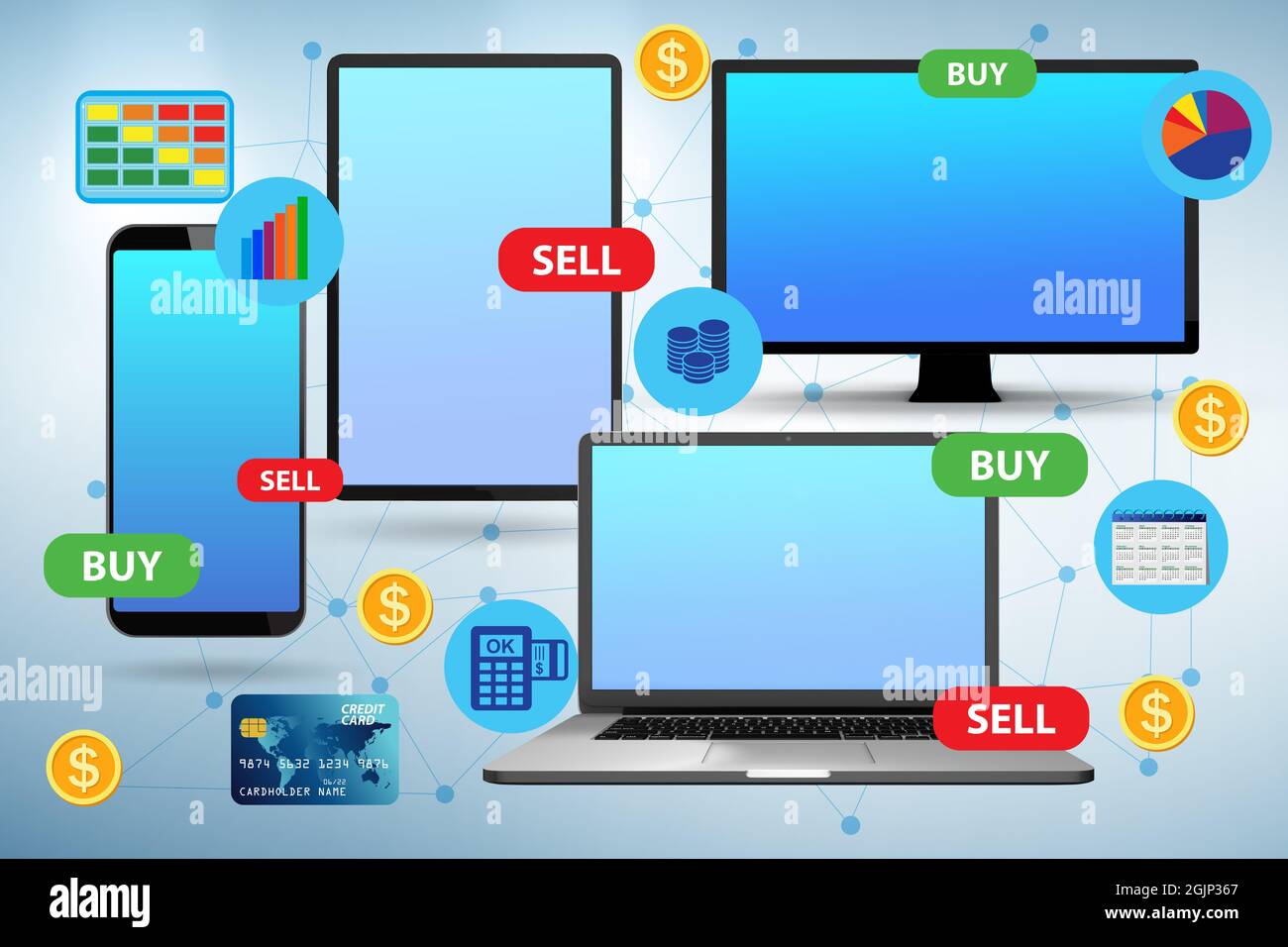 Online currency trading concept with the various devices Stock Photo ...