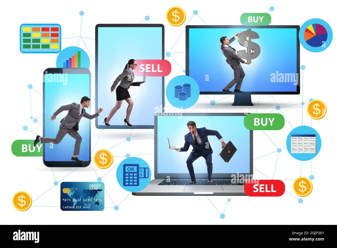 Online currency trading concept with the business people Stock Photo ...