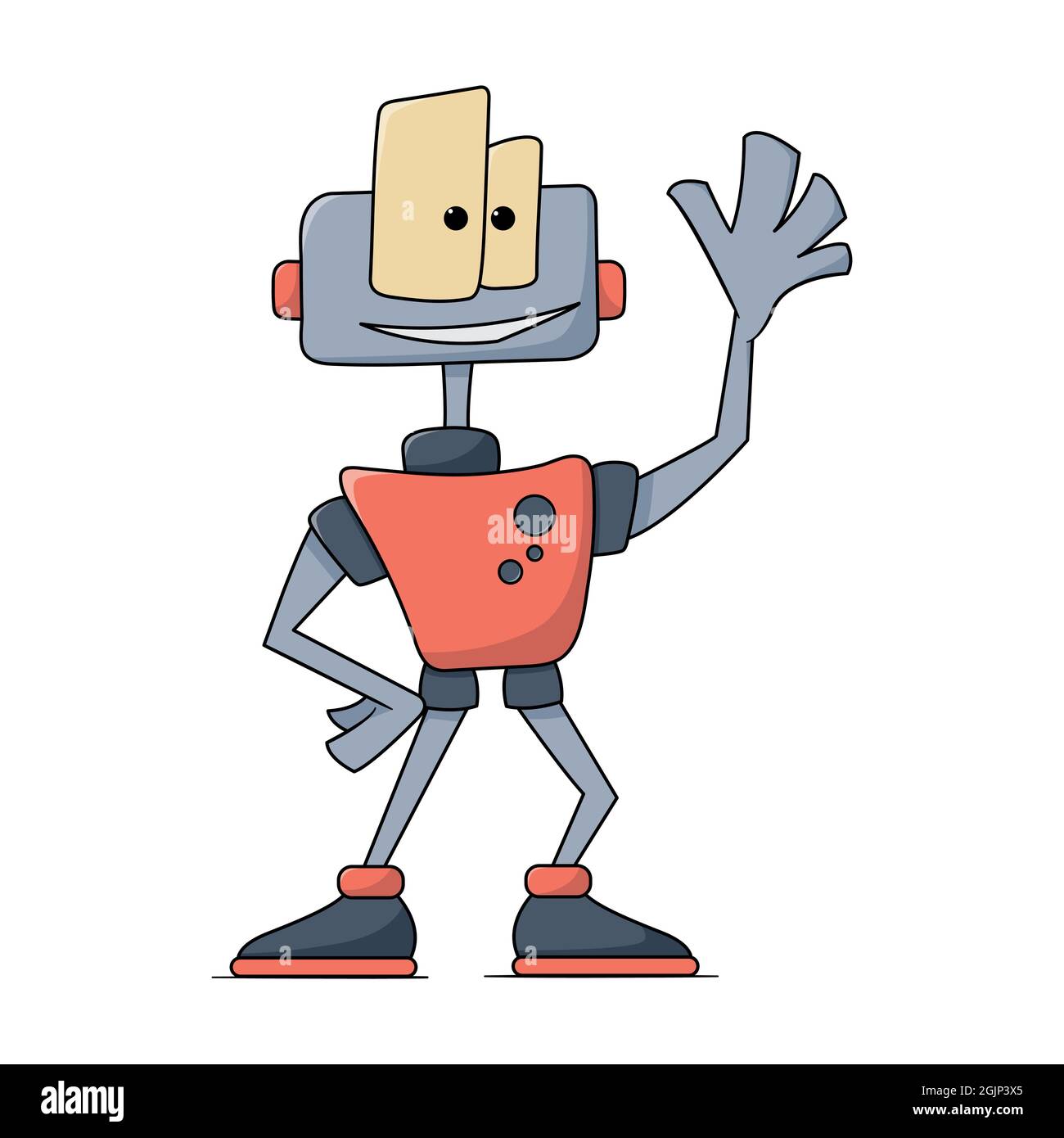 Funny cartoon robot. Hand drawn toy illustration Stock Vector Image ...