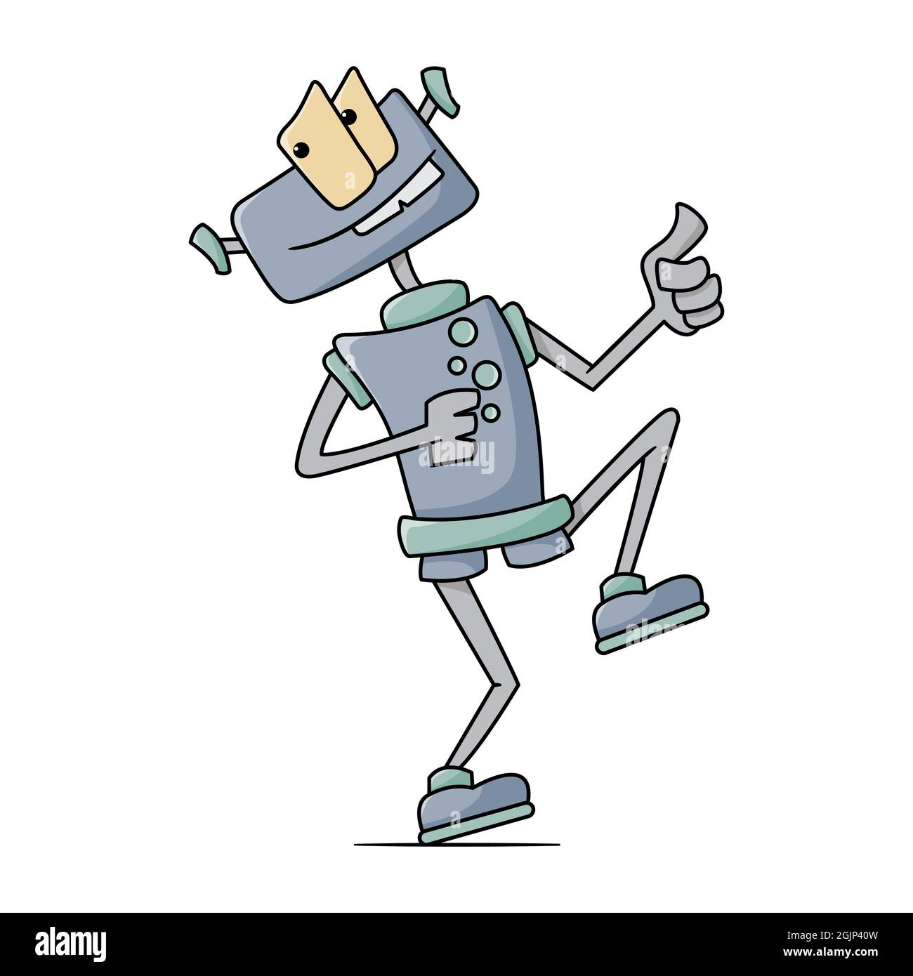 Funny cartoon robot. Hand drawn toy illustration Stock Vector Image ...