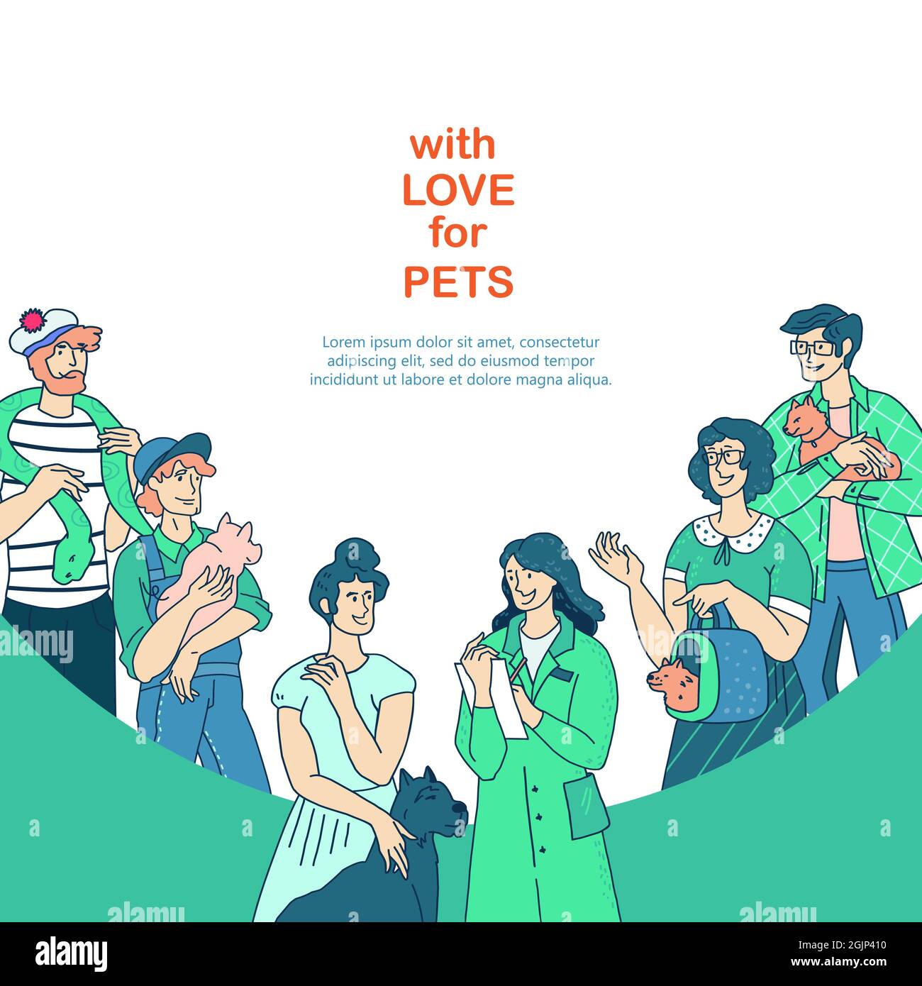 Vet clinic banner with animals owners at veterinary appointment, flat ...