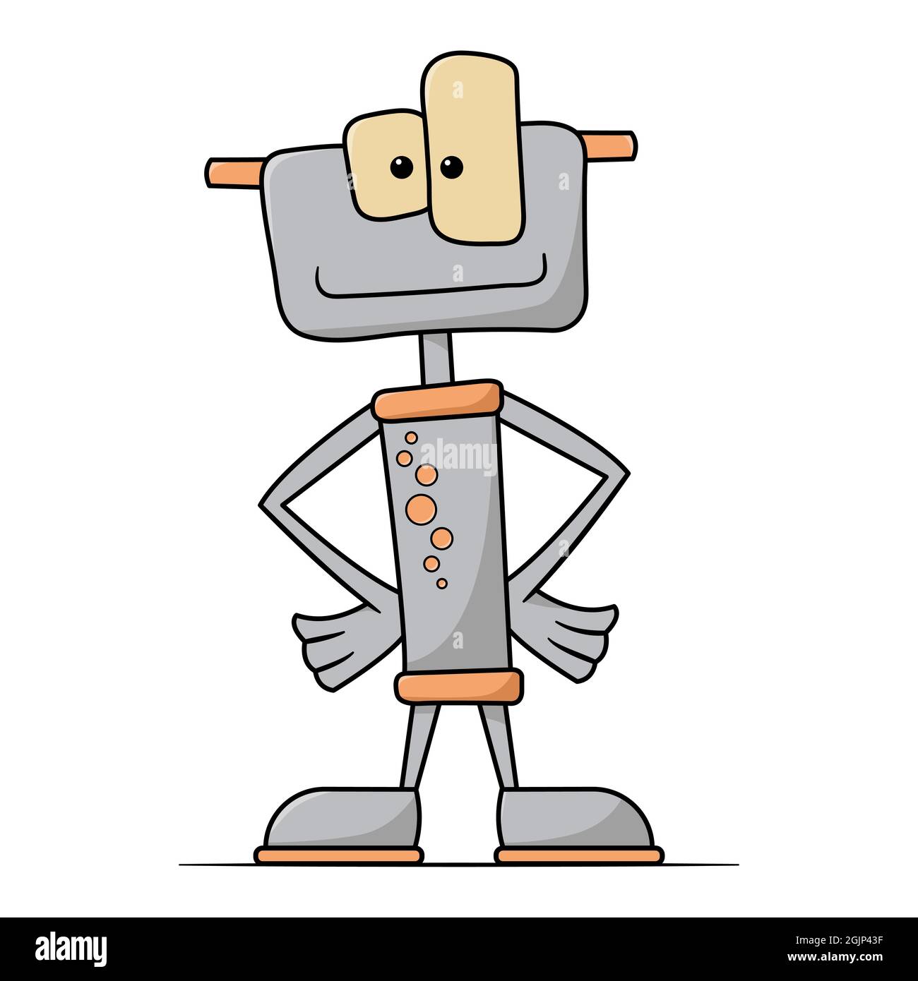 Funny cartoon robot. Hand drawn toy illustration Stock Vector Image ...