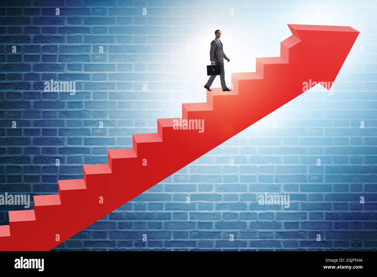 Businessman climbing career ladder in the business concept Stock Photo ...