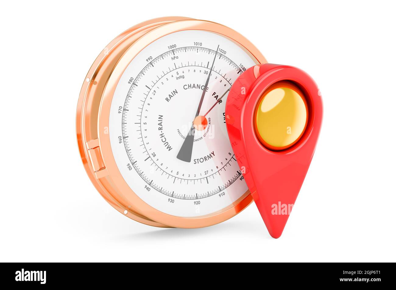 Barometer with map pointer. 3D rendering isolated on white background ...