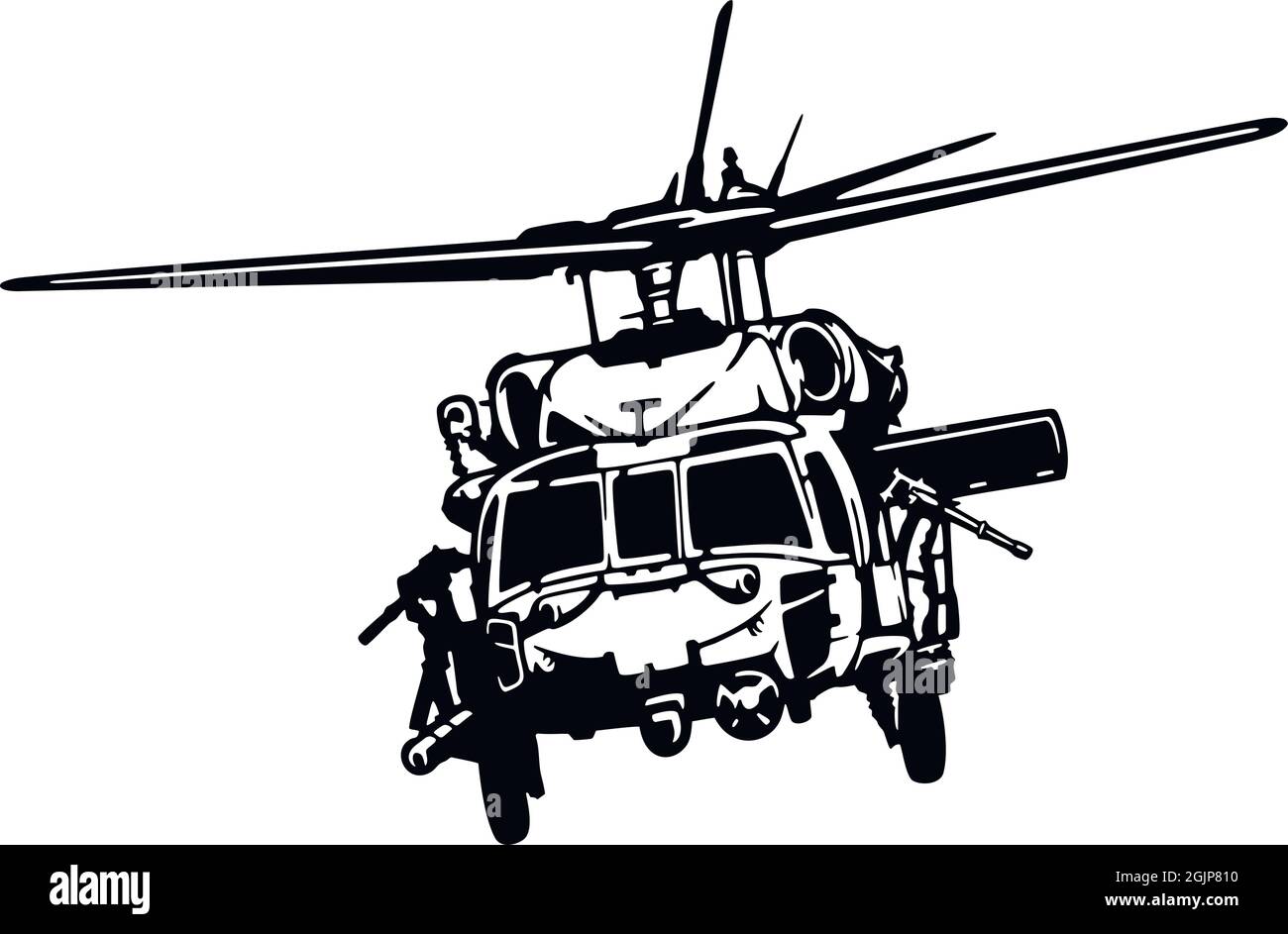 Military Helicopter detailed silhouette. Stencil isolated on a white ...