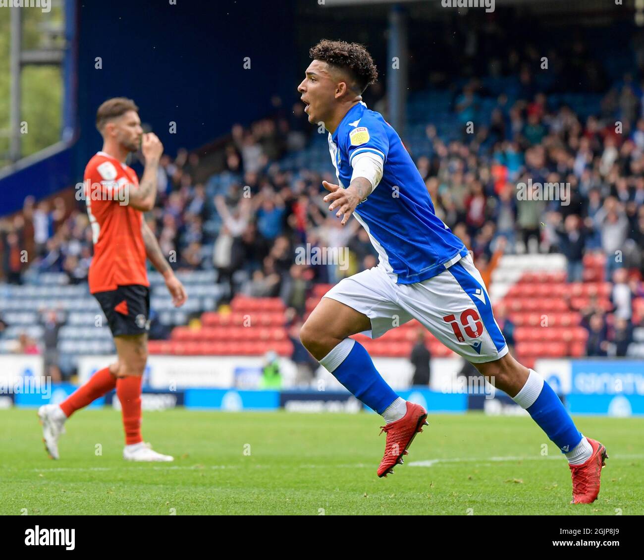 Tyrhys Dolan #10 of Blackburn Rovers celebrates scoring a goal to make ...