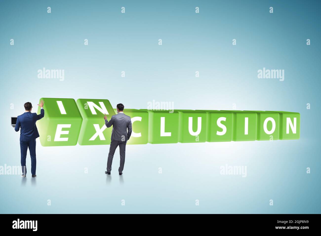 Businessman turning cubes in the inclusion and exclusion concept Stock Photo - Alamy