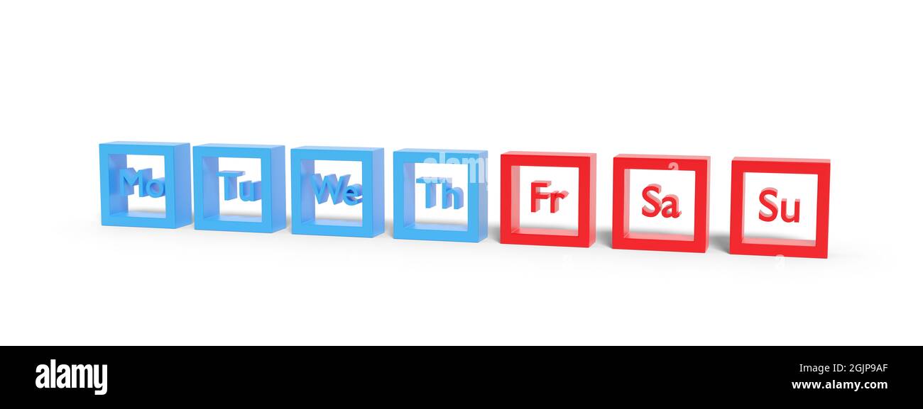 Four-day workweek concept. 3d illustration Stock Photo - Alamy