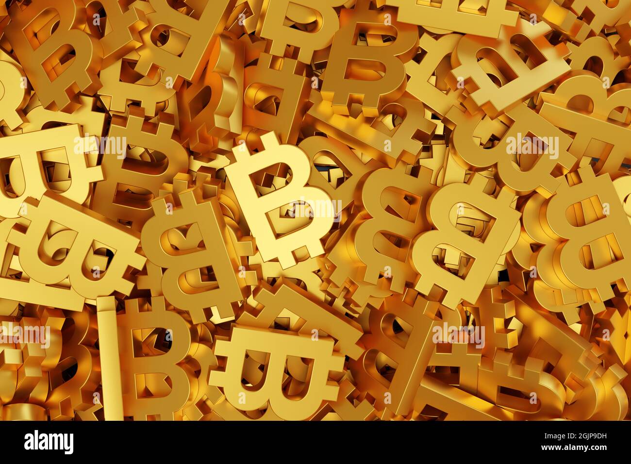 Golden bitcoin symbols background. 3d illustration Stock Photo - Alamy