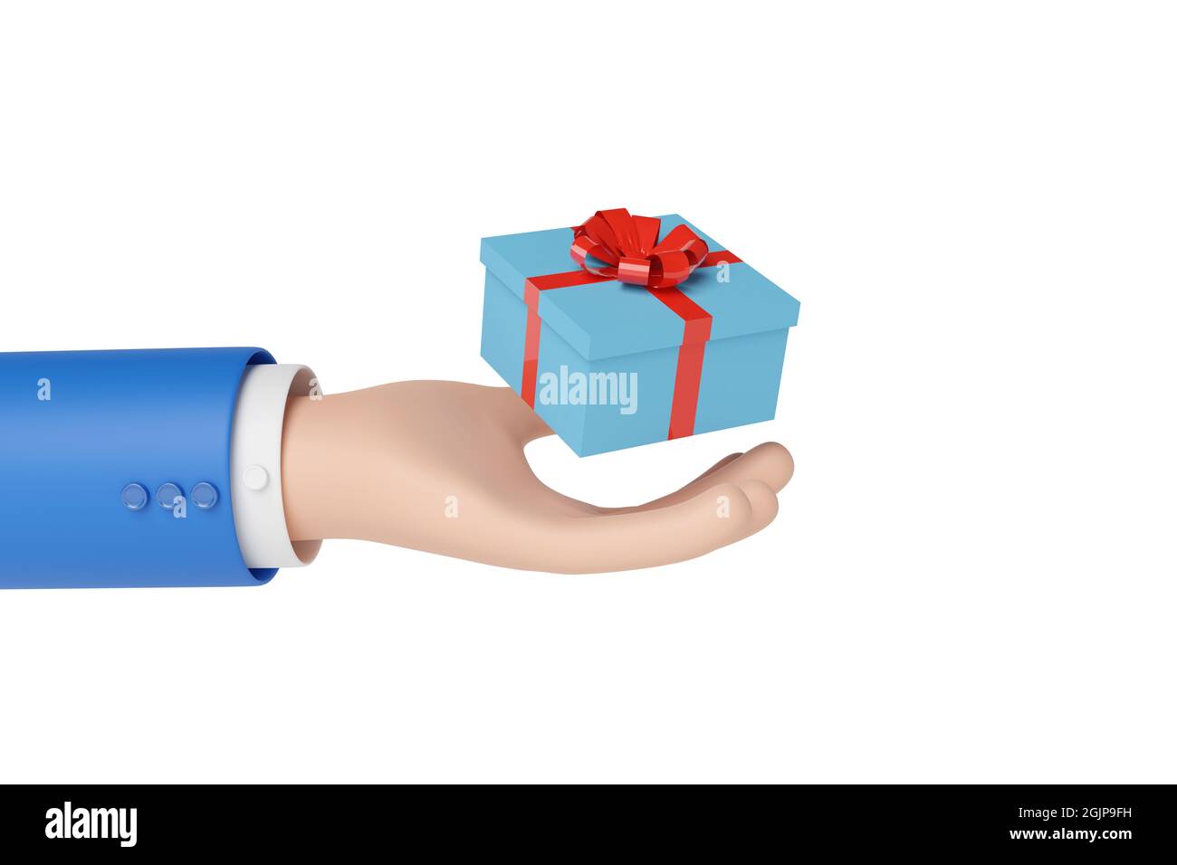 Cartoon hand holding a gift box isolated on white background. 3d ...