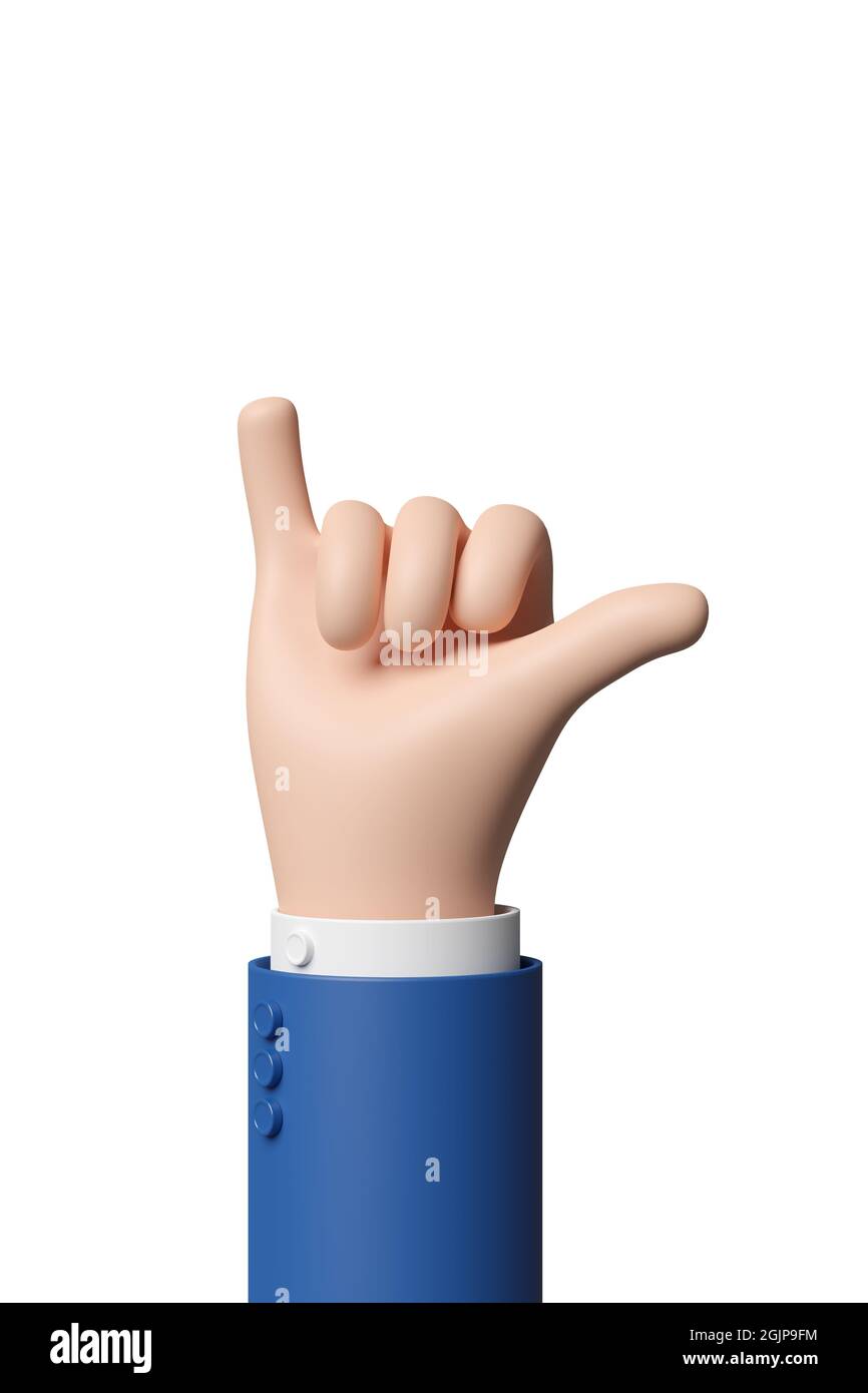 Cartoon hand making shaka gesture isolated on white background. 3d ...