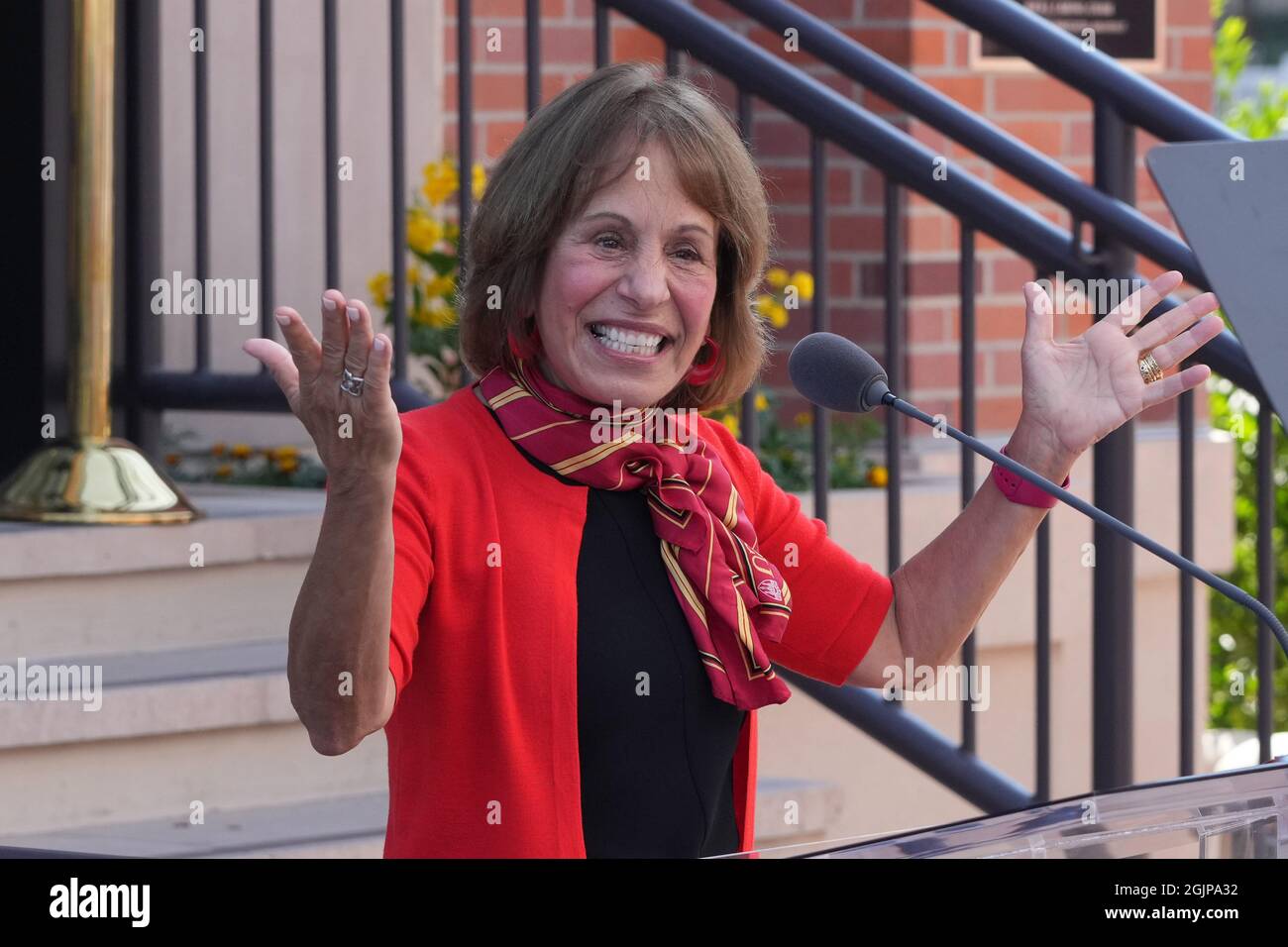 Southern California Trojans president Carol Folt speaks during a ...