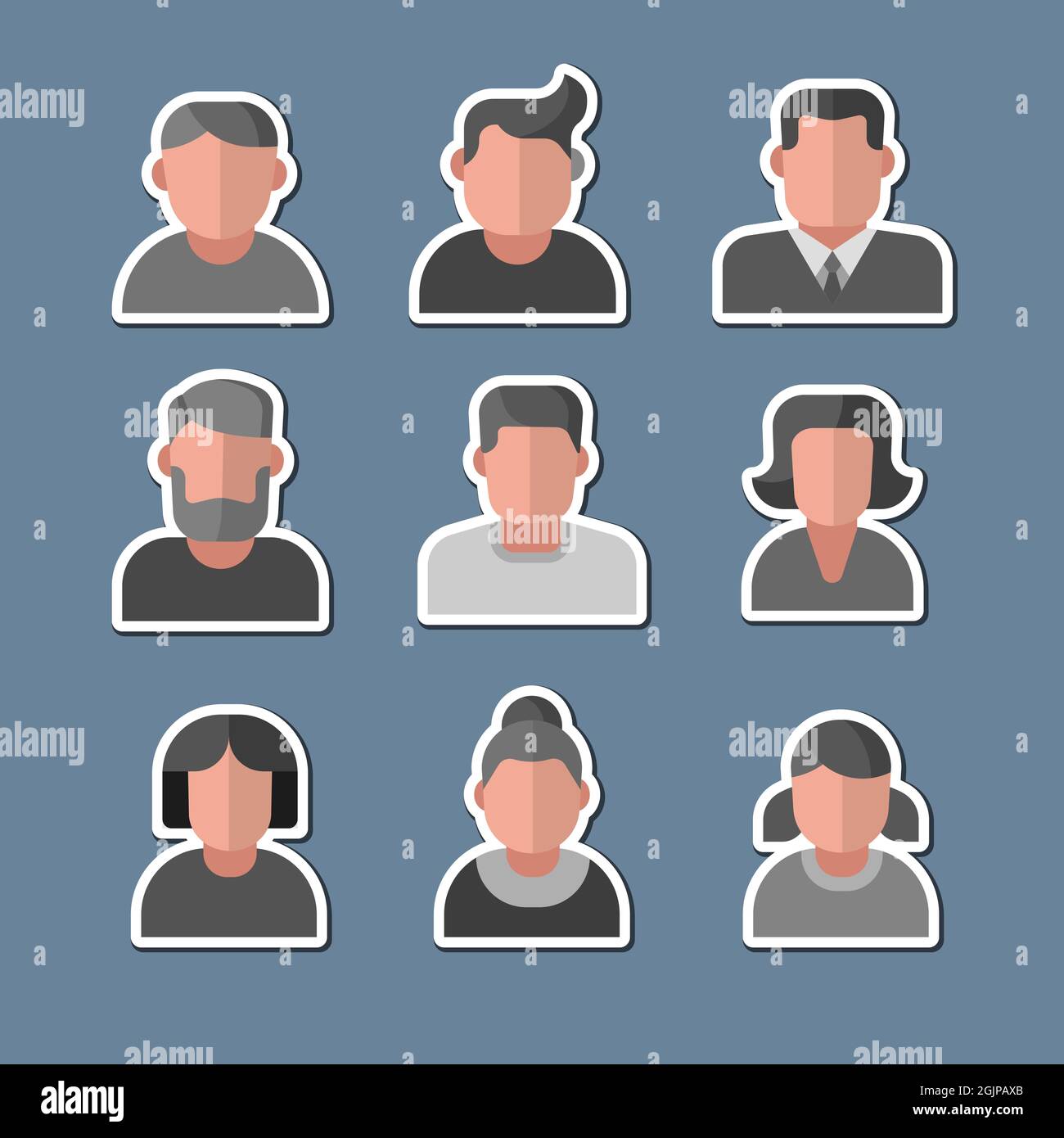 illustration of the female and male avatars stickers set icons Stock ...