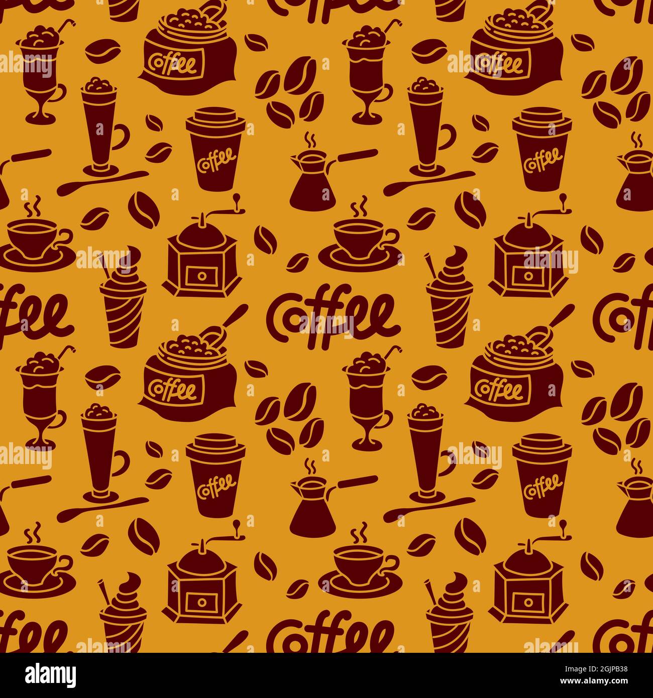 illustration of coffee drinks elements seamless pattern background ...