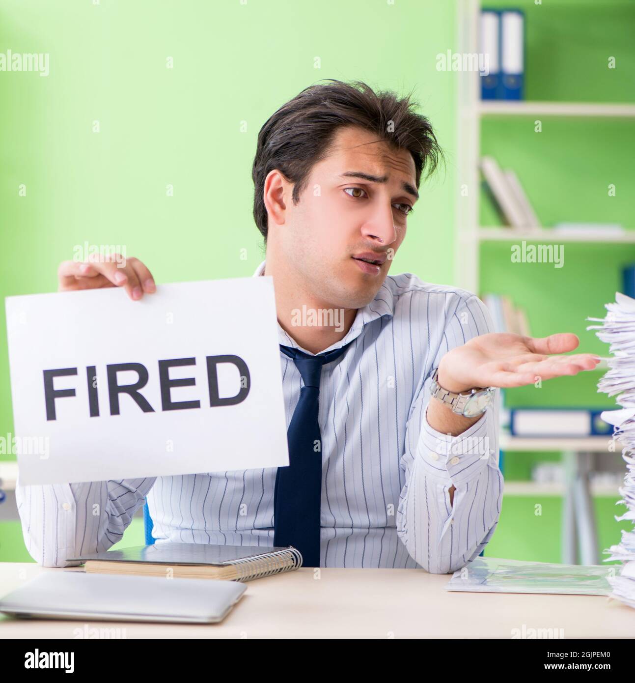 Businessman having problems with the paperwork and workload Stock Photo ...