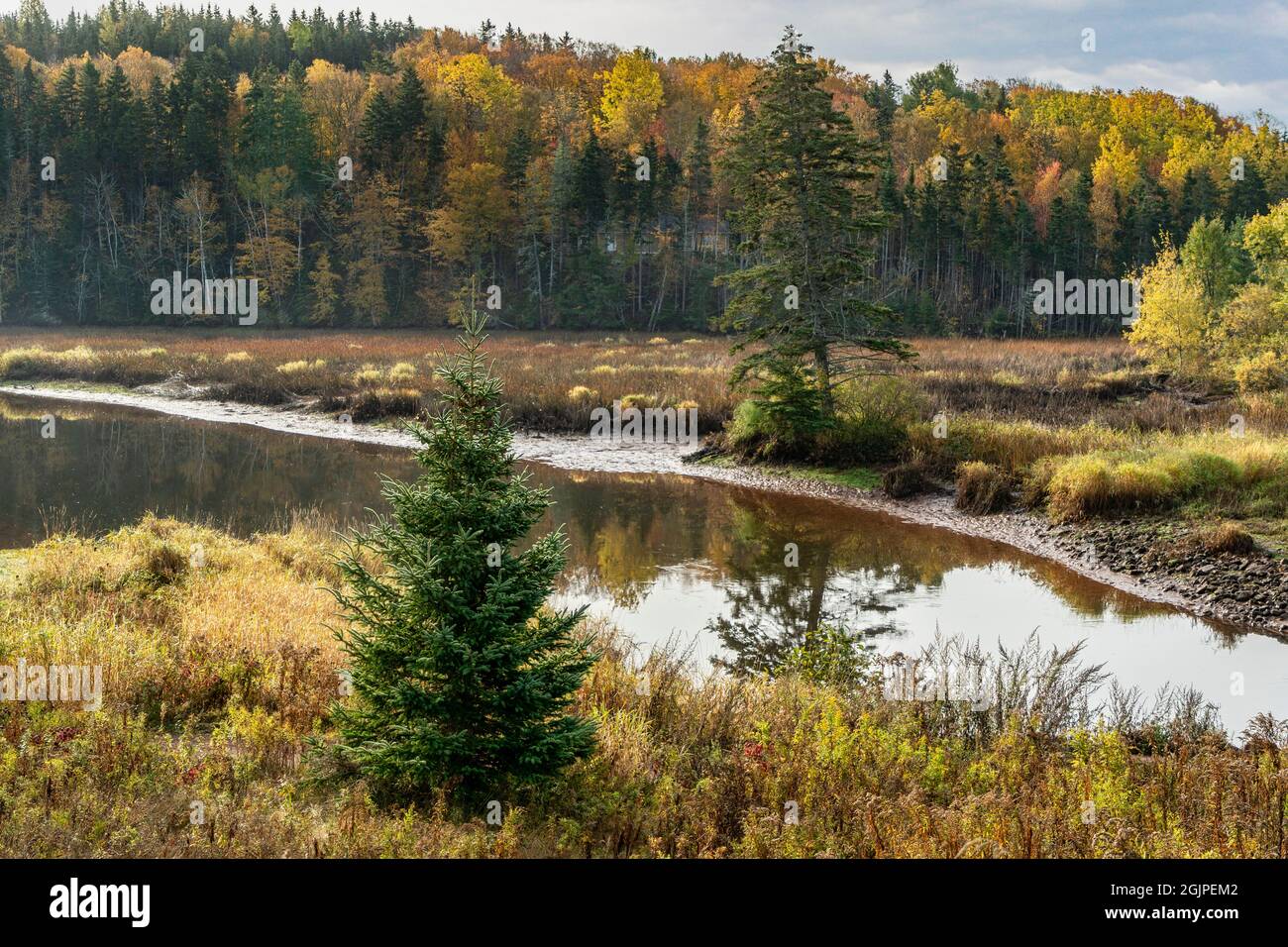 Fall landscape along a slow moving river Stock Photo - Alamy